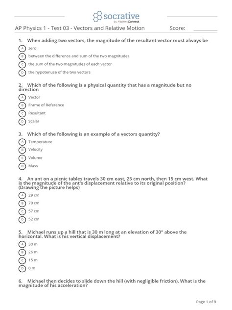 Test 3 Socrative Review Vectors Blank Pdf Trigonometric Functions Euclidean Vector