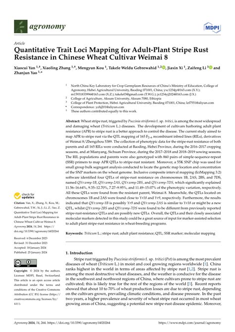 Pdf Quantitative Trait Loci Mapping For Adult Plant Stripe Rust