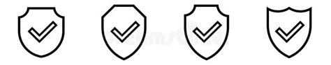 Shield Tick Secure Line Icon Protection Check Mark Vector Sign Stock