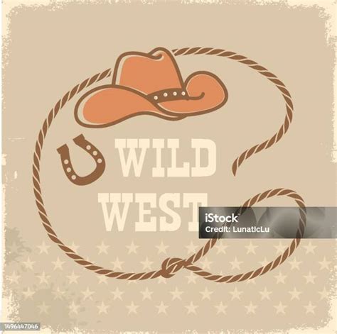 카우보이 모자와 올가미가 있는 밧줄 프레임은 빈티지 로데오 배경에 있다 오래된 종이 질감에 벡터 와일드 웨스트 그림 올가미