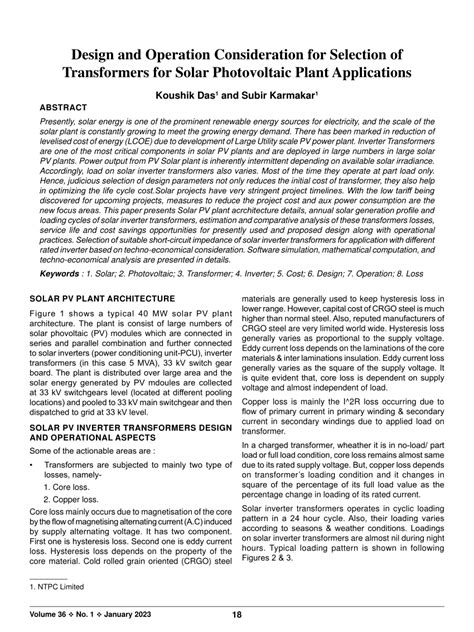 Pdf Design And Operation Consideration For Selection Of Transformers For Solar Photovoltaic