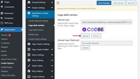 how to add logo in codbe theme acmeedesign support system