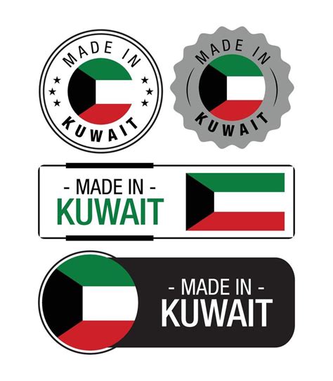 Set Of Made In Kuwait Labels Logo Kuwait Flag Kuwait Product Emblem