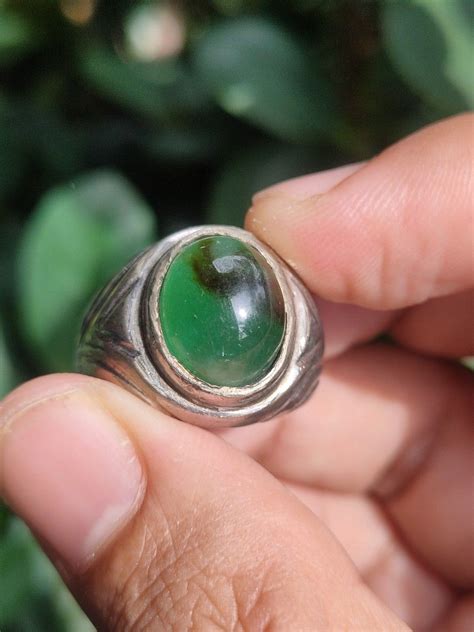 Cincin Batu Mulia Zamrud Jamrud Emerald Beryl Asli Serat Unik Antik Permata Cabochon Natural
