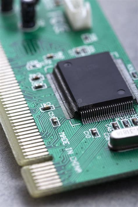 Computer Processor Chip On A Circuit Board With Microchips And Other