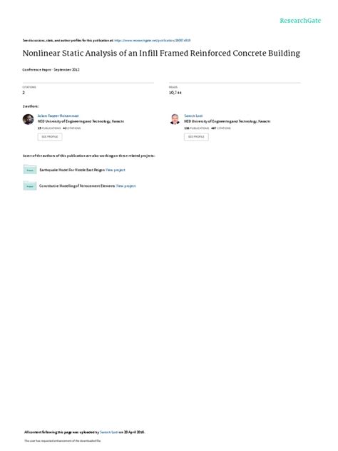 Nonlinear Static Analysis Of An Infill Framed Reinforced Concrete Building Pdf Solid