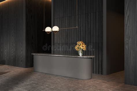 Gray And Wooden Office Hall Interior With Reception Stock Illustration Illustration Of Desk