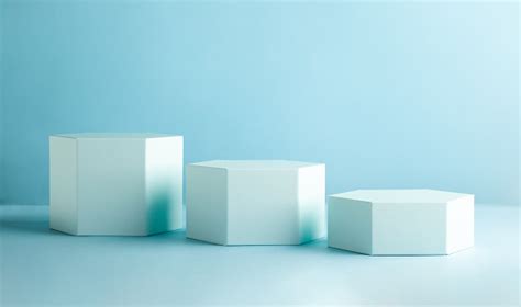 제품 프리젠 테이션 이나 전시회에 대 한 육 각 체 모양 연단추상 배경 개념에 대한 스톡 사진 및 기타 이미지 개념 개체