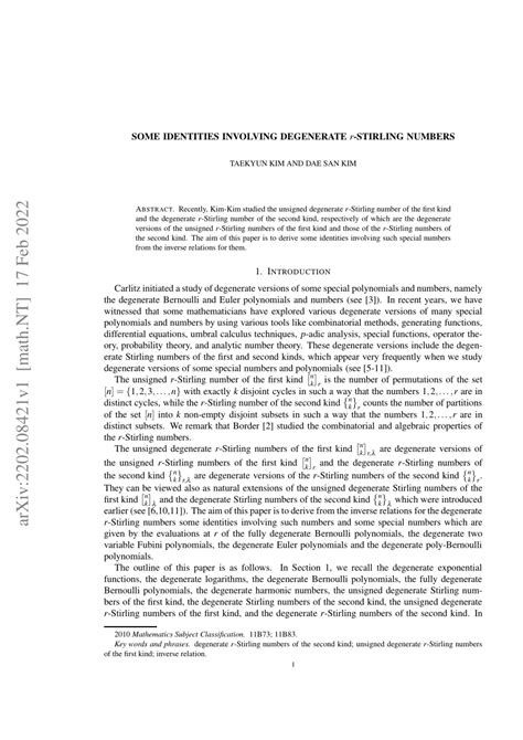 Pdf Some Identities Involving Degenerate R Stirling Numbers