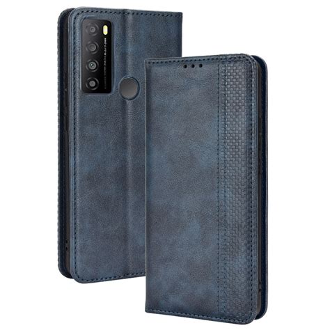 For TCL 30 XL Magnetic Buckle Retro Texture Leather Phone Case Blue Alexnld Com