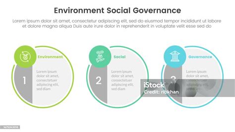 Esg 환경 사회 및 거버넌스 인포그래픽 슬라이드 프레젠테이션을 위한 큰 원 대칭과 작은 원 개념이 있는 3점 단계 템플릿 0