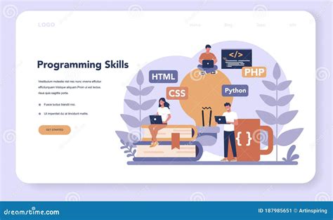 programming web banner or landing page idea of working stock vector