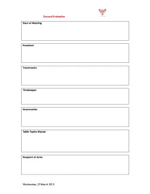 Toastmasters General Evaluator Worksheet Sos Toastmasters Fill And