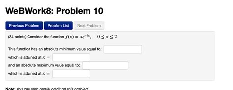 Solved Webwork8 Problem 10 Previous Problem Problem List