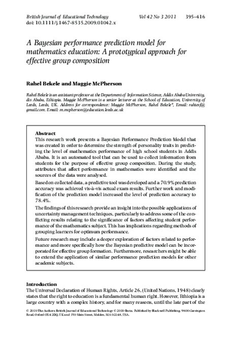 Pdf A Bayesian Performance Prediction Model For Mathematics Education
