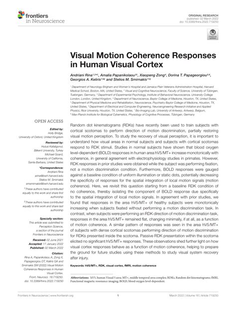 Pdf Visual Motion Coherence Responses In Human Visual Cortex