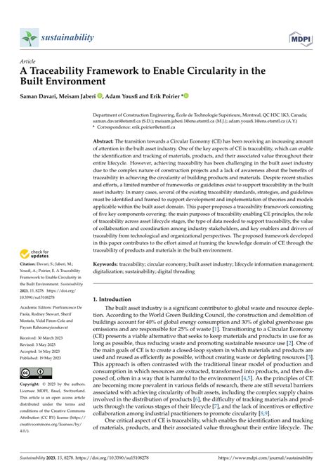 Pdf A Traceability Framework To Enable Circularity In The Built