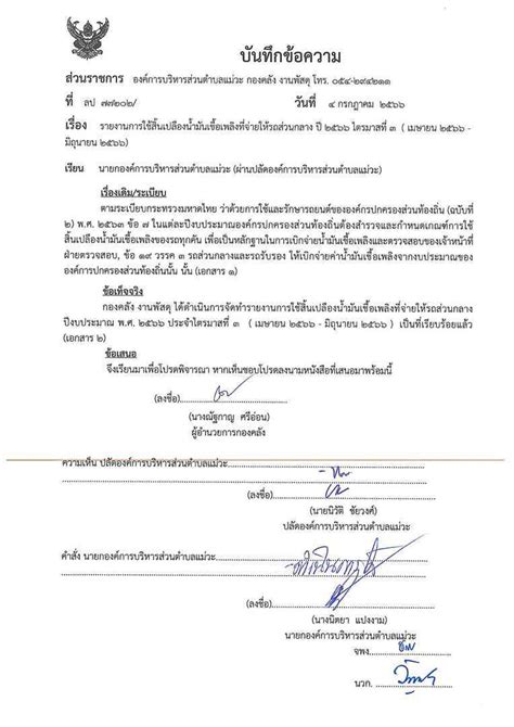 งานจัดซื้อจัดจ้าง รายงานการใช้สิ้นเปลืองน้ำมันเชื้อเพลิงที่จ่ายให้รถส่วนกลาง ปี ๒๕๖๖ ไตรมาสที่