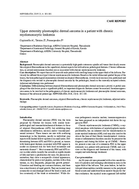 Pdf Upper Extremity Pleomorphic Dermal Sarcoma In A Patient With Chronic Myelomonocytic