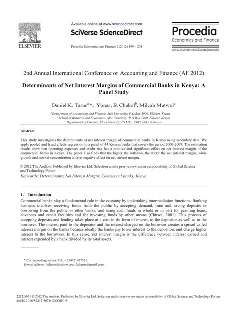 PDF Determinants Of Net Interest Margins Of Commercial Banks In Kenya A Panel Study