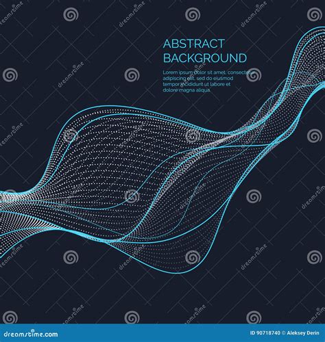 Vector Abstract Background With A Blue Dynamic Waves And Particles Stock Vector Illustration