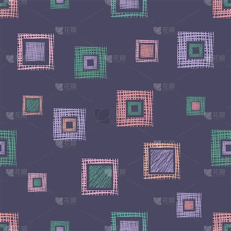 无缝矢量几何图案与菱形，正方形，矩形无尽的背景与手绘纹理几何图形。彩色图形插图模板包装，web背景