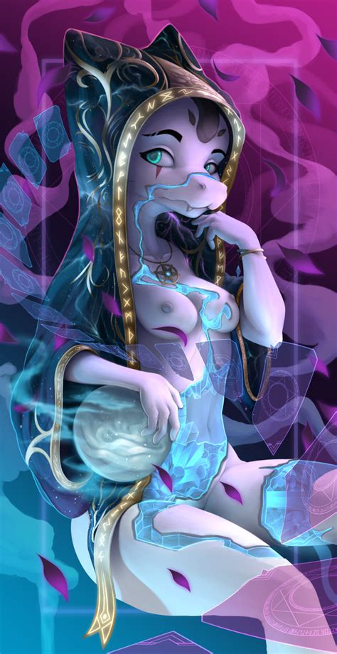 Rule 34 Absurd Res Anthro Areola Blue Eyes Bracelet Breasts Card Cloak Clothing Crystal Fangs