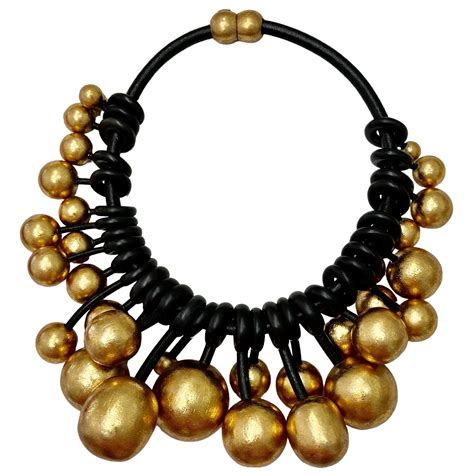 Monies Multi Gold And Wood On Leather Statement Chocker For Sale At 1stdibs