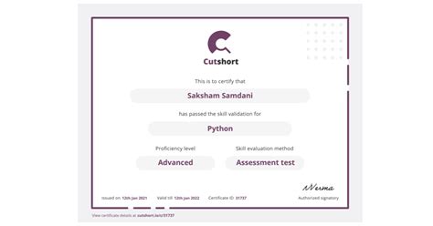 Sakshams Skill Certificate For Python Cutshort