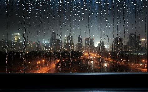 Premium Ai Image Rainy Day Window With Cityscape View
