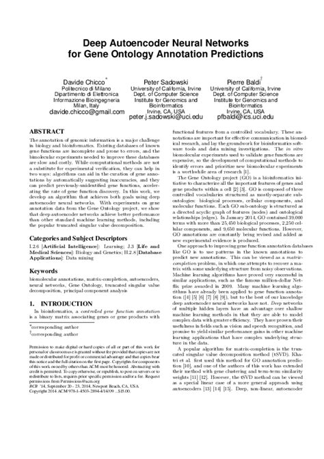 Pdf Deep Autoencoder Neural Networks For Gene Ontology Annotation