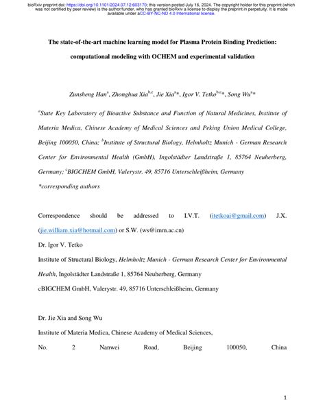 Pdf The State Of The Art Machine Learning Model For Plasma Protein Binding Prediction