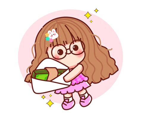 어린 소녀 엄지 손가락 기호 만화 세트 일러스트 프리미엄 벡터 무료 벡터