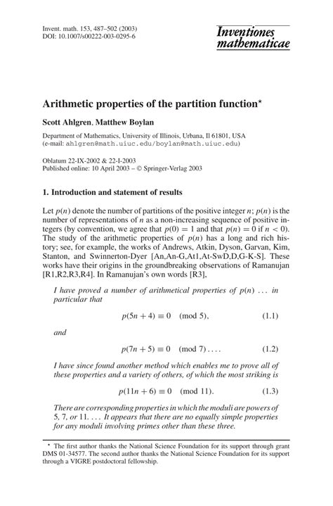 Pdf Arithmetic Properties Of The Partition Function