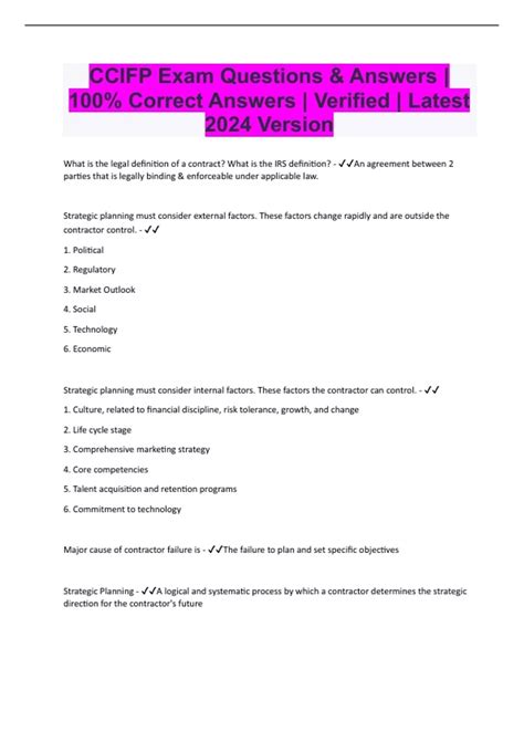 Ccifp Exam Questions And Answers 100 Correct Answers Verified Latest 2024 Version Ccifp