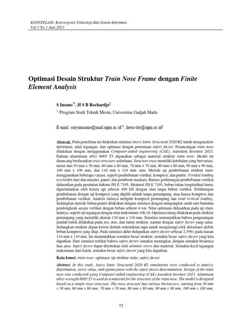 Optimasi Desain Struktur Train Nose Frame Dengan Finite Pdf