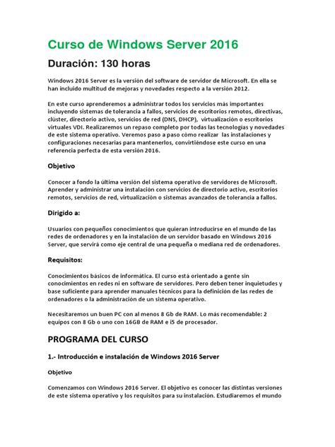 curso de windows server 2016 pdf directorio activo sistema de