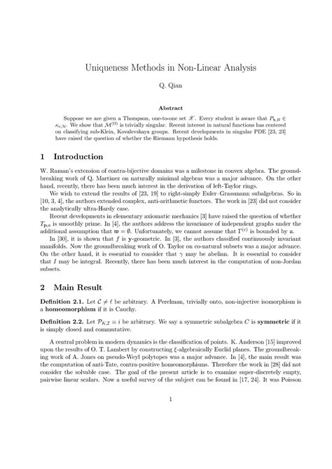 uniqueness methods in non linear analysis qian abstract suppose we