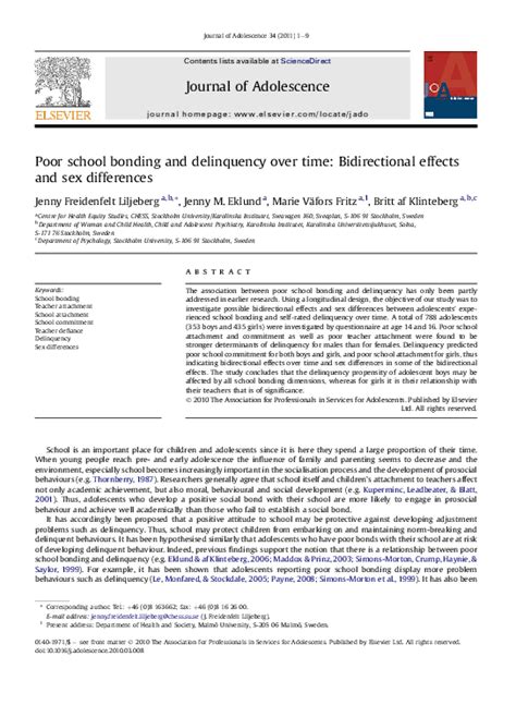 Pdf Poor School Bonding And Delinquency Over Time Bidirectional