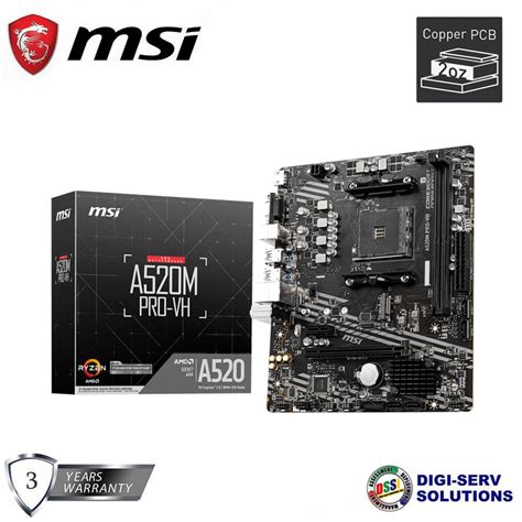 Msi A520m Pro Vh Matx Motherboard Turbo M 2 Hdmi Vga 4k Support Core Boost Ddr4 Boost