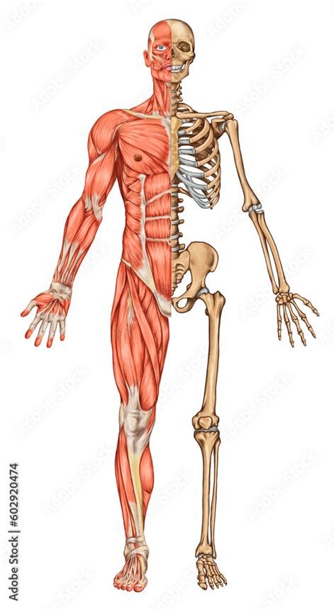Human Skeleton And Muscles Anterior View Anatomy Of Human Skeletal