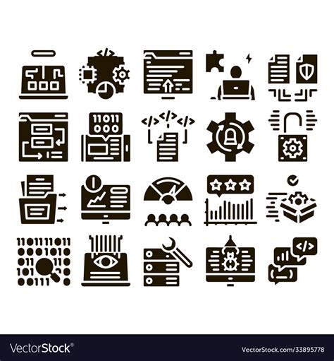 software testing and analysis icons set royalty free vector