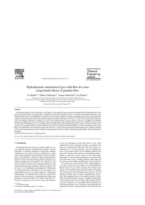 Pdf Hydrodynamic Simulation Of Gassolid Flow In A Riser Using Kinetic Theory Of Granular Flow