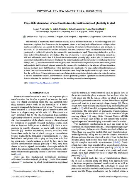 Pdf Phase Field Simulation Of Martensitic Transformation Induced Plasticity In Steel