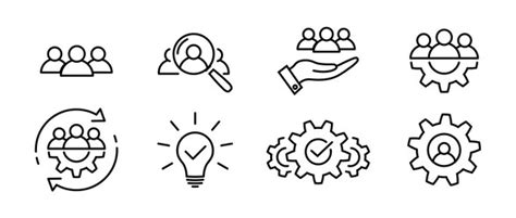 Teamwork And Process Line Icon Set Fill Royalty Free Vector
