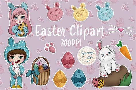 Happy Easter Chibi Kawaii Clipart And Digital Paper