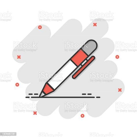 만화 스타일의 펜 아이콘 하이라이터 벡터 만화 일러스트 픽토그램 펜 비즈니스 컨셉 스플래시 효과 0명에 대한 스톡 벡터 아트 및