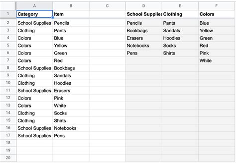 Filter Google Sheets How Can I Return An Array Of All Values From A Column That Have A
