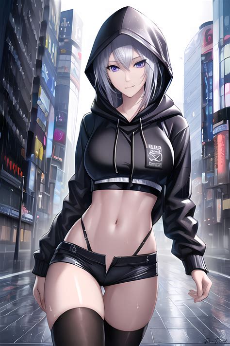 Artstation Anime Girl Sexy City Street Shibuya Rain