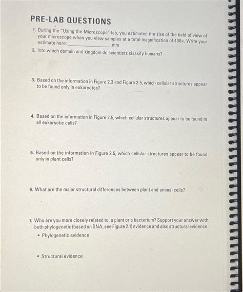 Solved PRE LAB QUESTIONSDuring The Using The Microscope Chegg Com